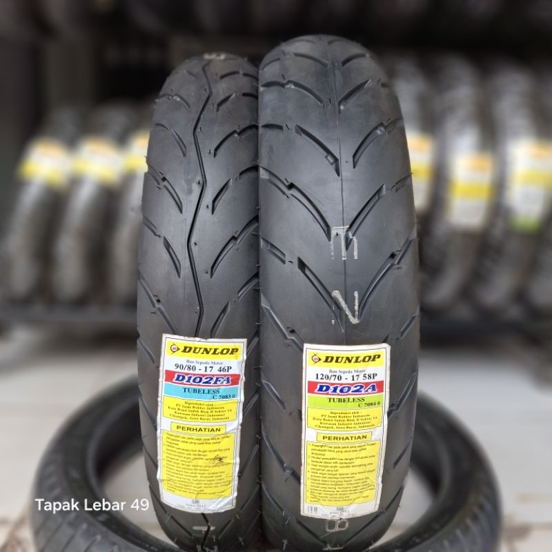 Jual Ban DUNLOP D102A Paket 90.80.17 dan 120.70.17 Rim 17 Tubeless Ban ...