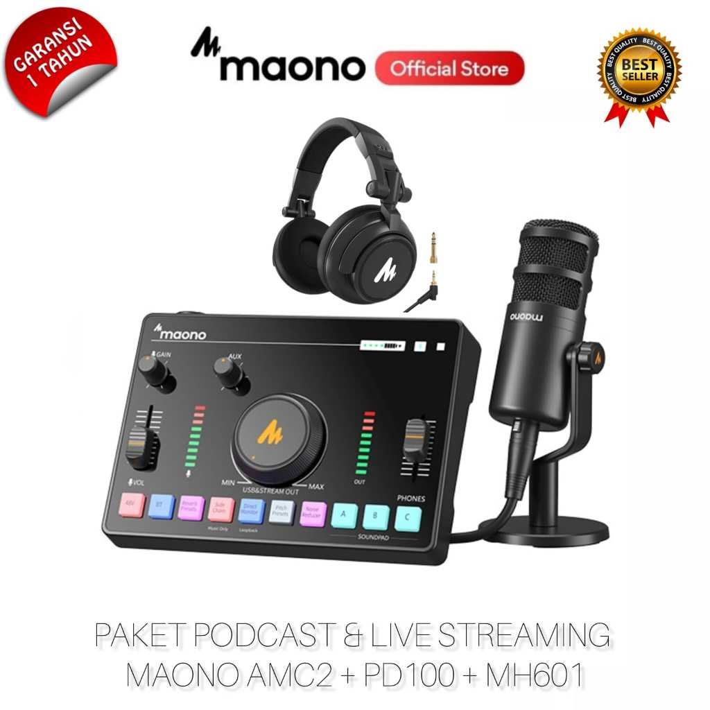 Jual MAONO AMC2 Paket PD100 XLR Dynamic Microphone MH601 Headphone for ...