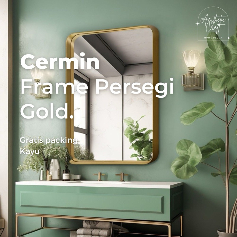 Jual Cermin Persegi Radius Frame Gold Glossy Cermin List Slime Cermin ...