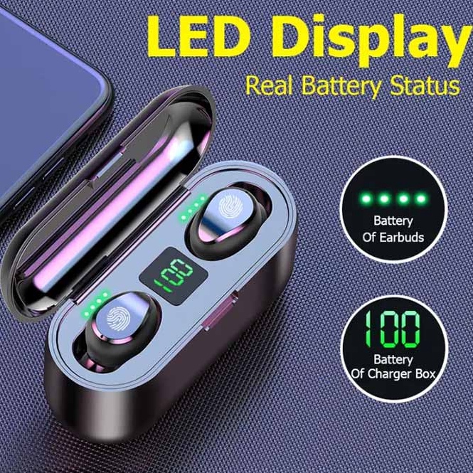 Jual IN JKT F9 Earphone Bluetooth Tws Nirkabel Power Bank Headphone Display Wireless Dengan ...