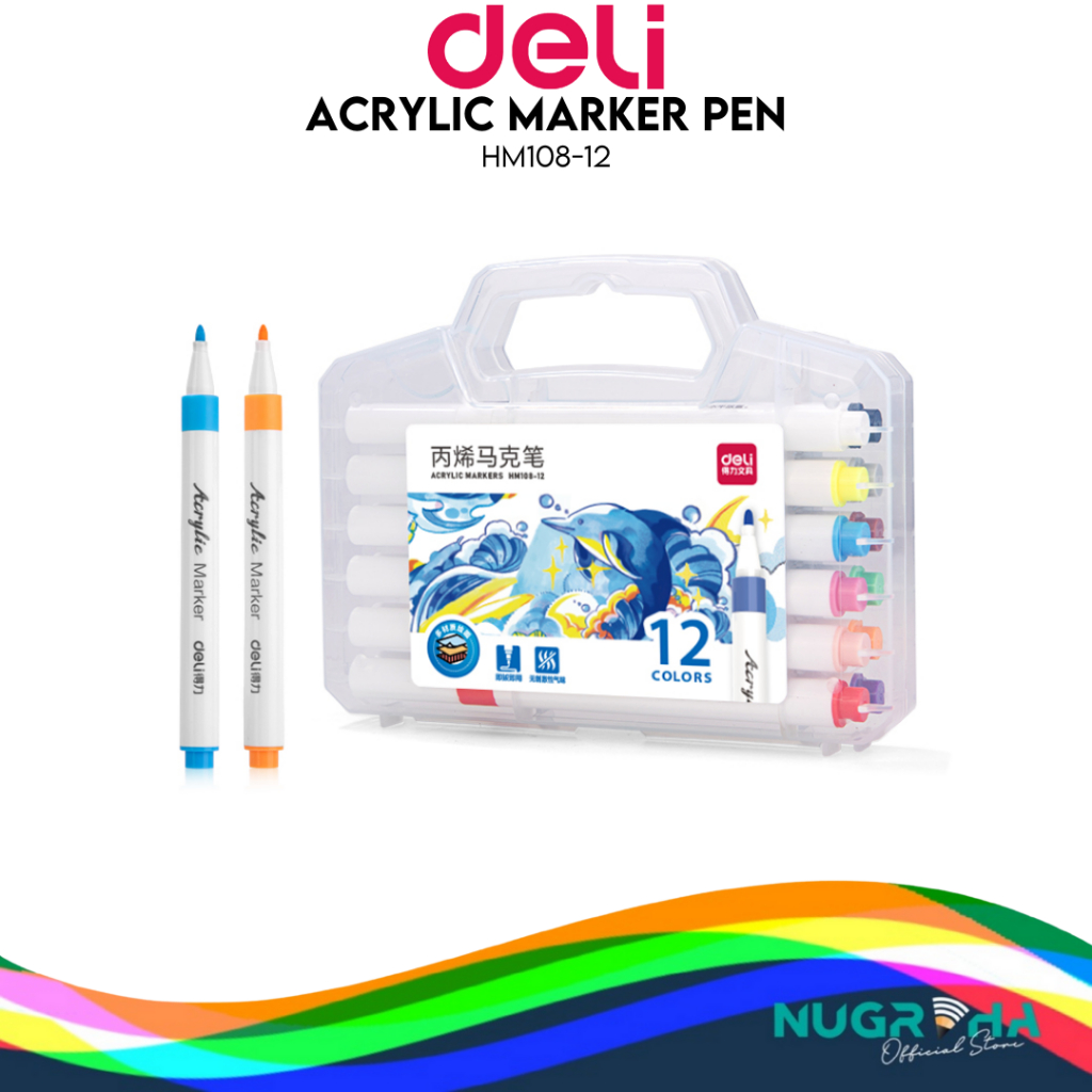 Jual Deli Acrylic Marker Set HM108-12 Warna | Spidol Akrilik | Shopee ...