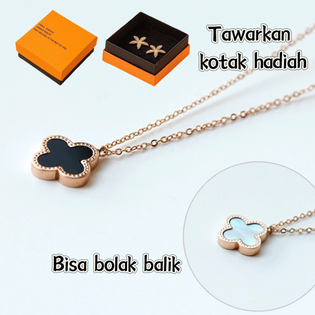 Jual (Bisa bolak balik) Kalung Rantai Dewasa Titanium Clover Bunga ...
