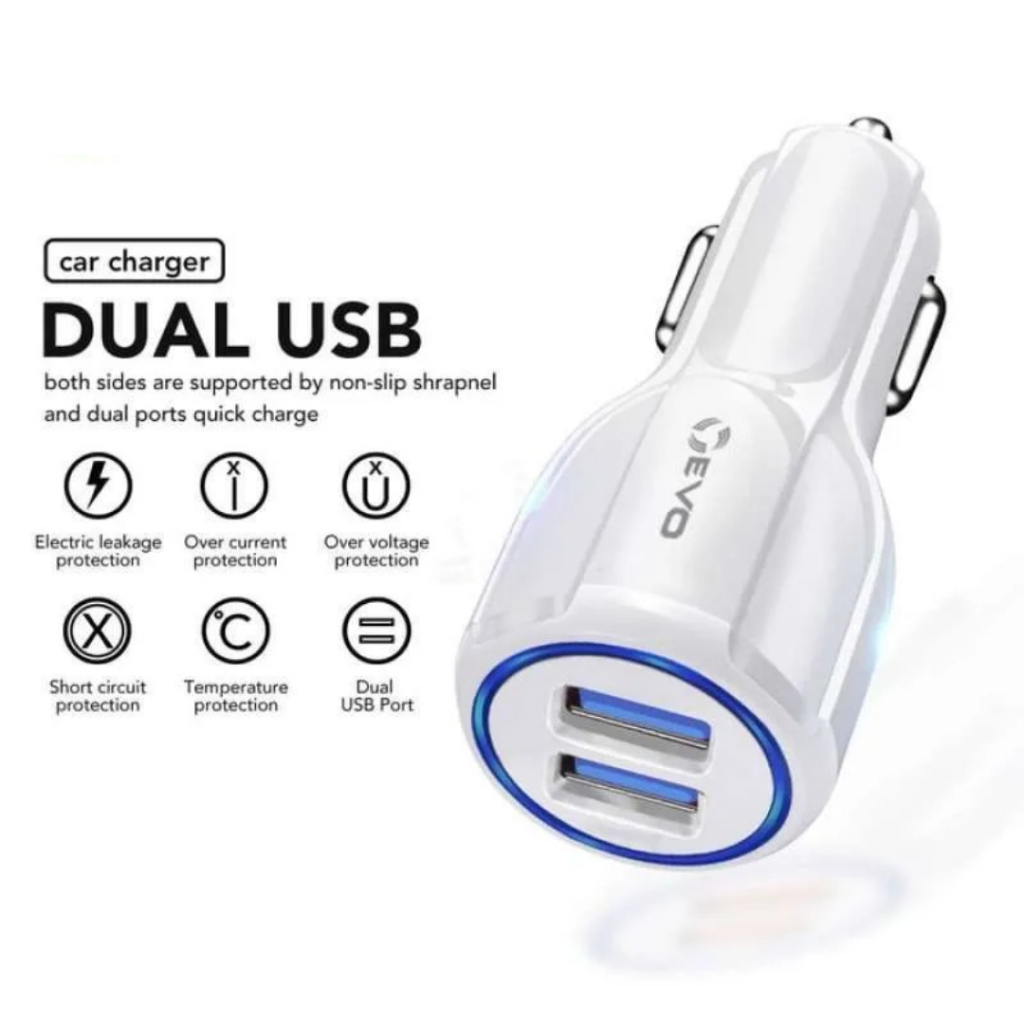 Jual EVO Car Charger Dual USB 2 Ports Charging Output Saver Mobil - EVO ...
