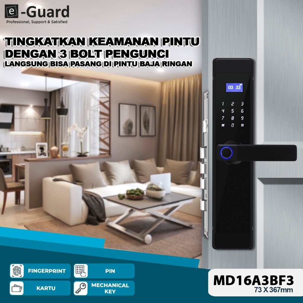Jual e-Guard MD16A3BF3 Smart Door Lock Fingerprint, PIN, Kartu Kunci ...