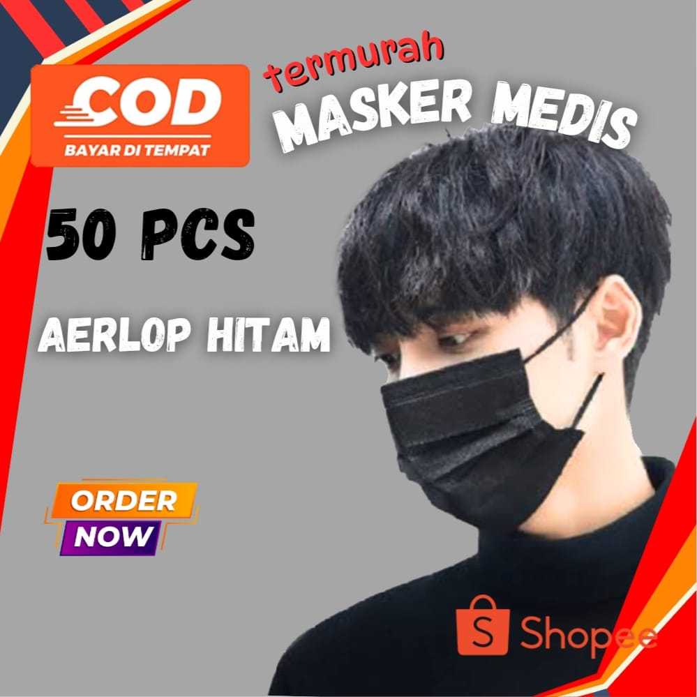 Jual Masker Earloop warna hitam/putih/hitam dalamnya putih isi 50 pcs ...