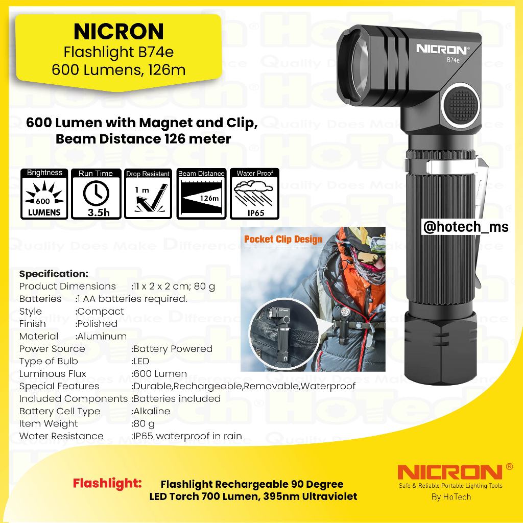 Jual Nicron Twist 90 Degree Flashlight | B71e 600 Lumens, Jarak Cahaya ...