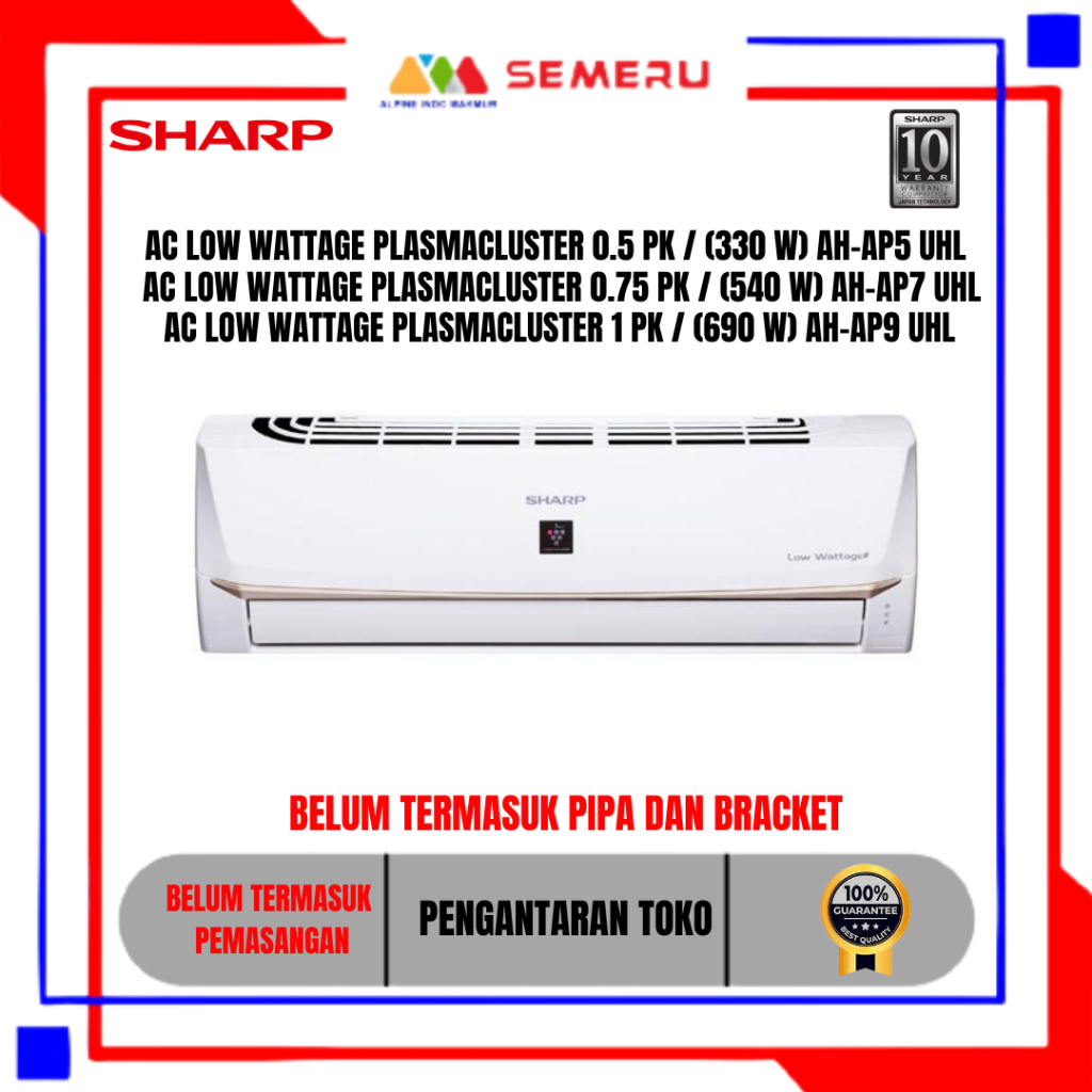 Jual SHARP AC LOW WATTAGE PLASMACLUSTER 0.5 PK / (330 W) AH-AP5 UHL / 0 ...