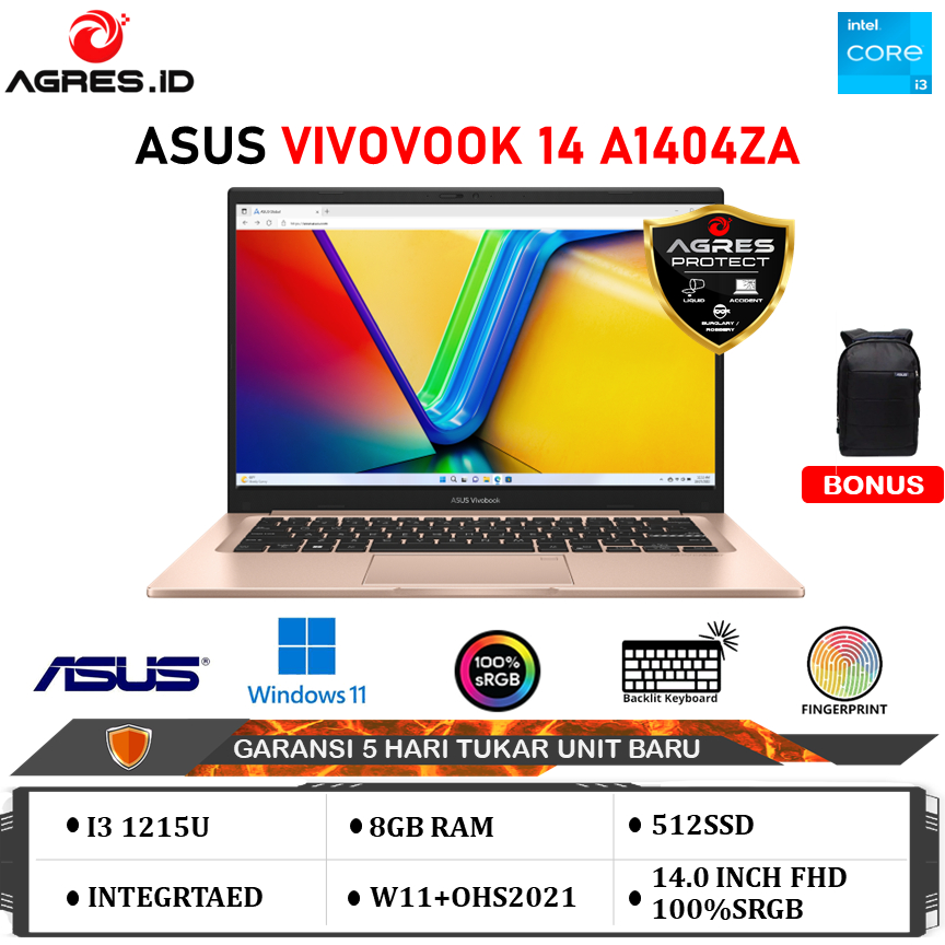 Jual ASUS VIVOBOOK 14 A1404ZA I3 1215 RAM 8GB SSD 512GB W11+OHS 14.0FHD ...