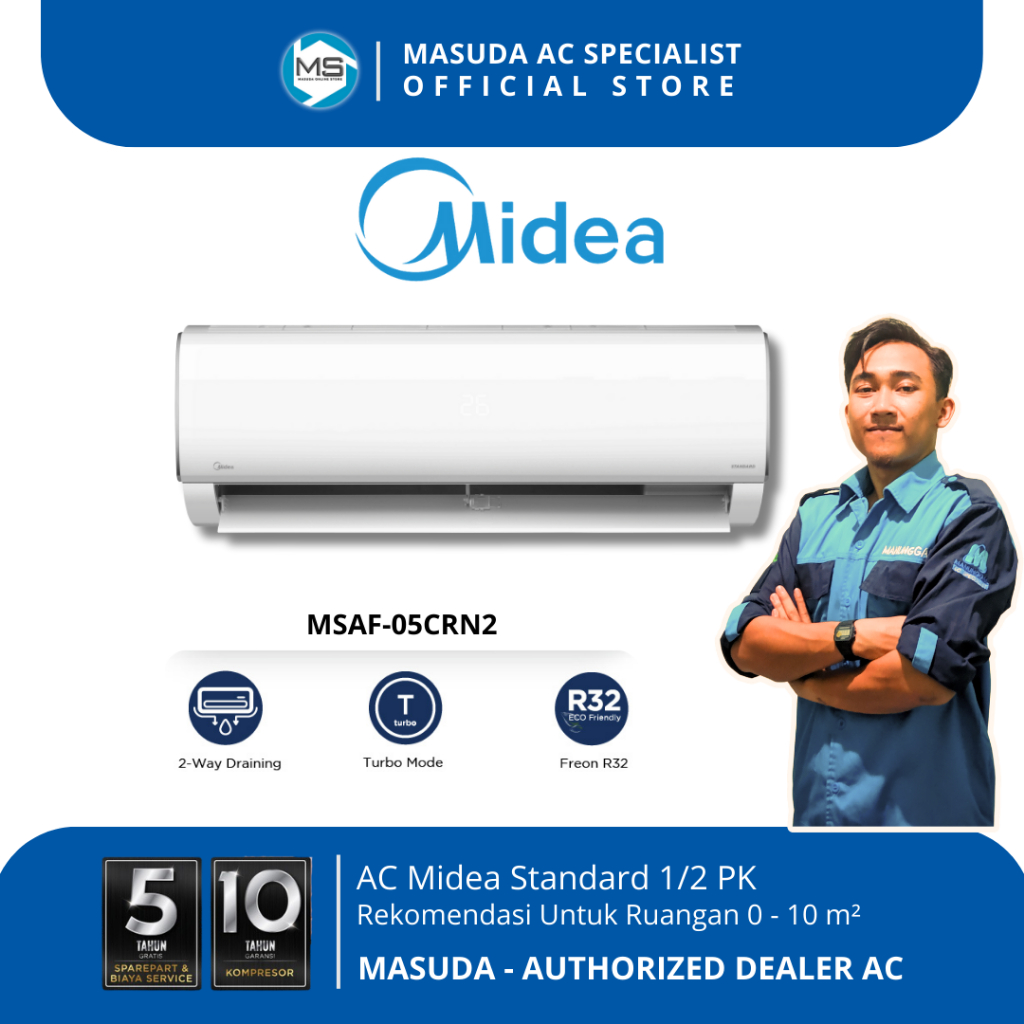 Jual AC Midea 1/2 PK Standard MSFC Series MSFC-05CRN2 | Indoor Outdoor ...