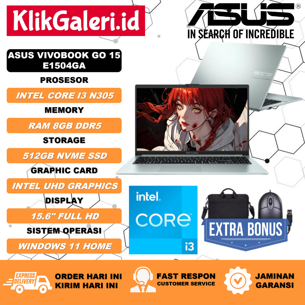 Jual Laptop ASUS Vivobook Go 15 E1504G Intel Core I3 RAM 8GB 512GB SSD ...