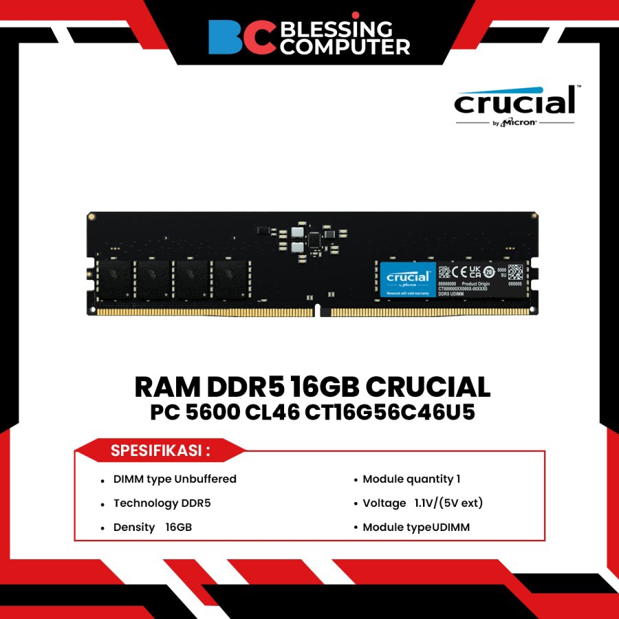 Jual RAM CRUCIAL DDR5 16GB PC 5600 CL46 CT16G56C46U5 | Shopee Indonesia