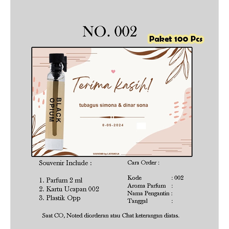 Jual Souvenir Parfum 2ml 100 Pcs ( Sudah Termasuk Kartu Ucapan, 100 Pcs ...