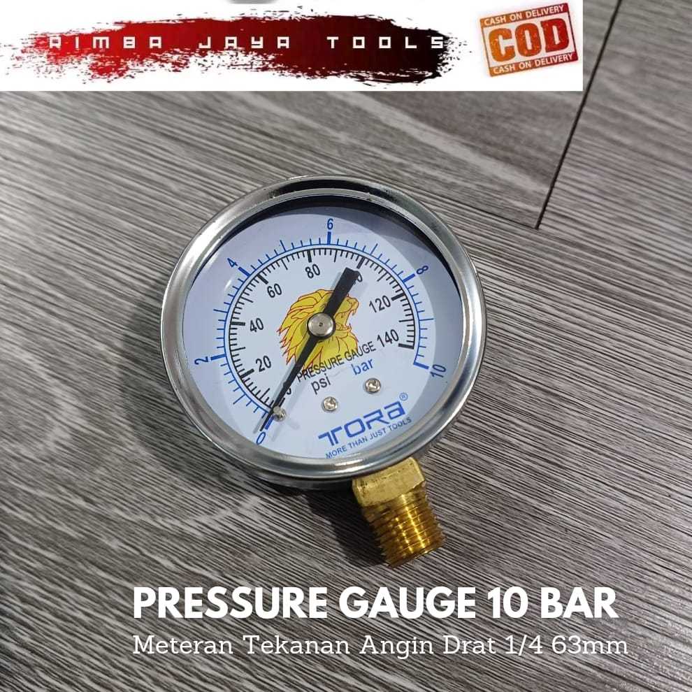 Jual METERAN TEKANAN ANGIN 1/4 63MM TORA Pressure Gauge 10 Bar Alat ...