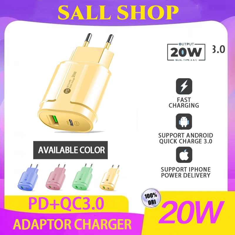 Jual Quick Charger 20W Travel Charger Macaron Fast Kepala Charger Dual ...