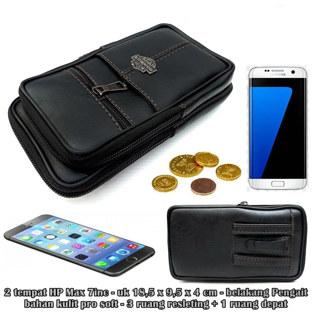 Jual Dompet 3 Ruang Kulit Oxland Logo HP Pinggang Kombinasi Black 4 ...