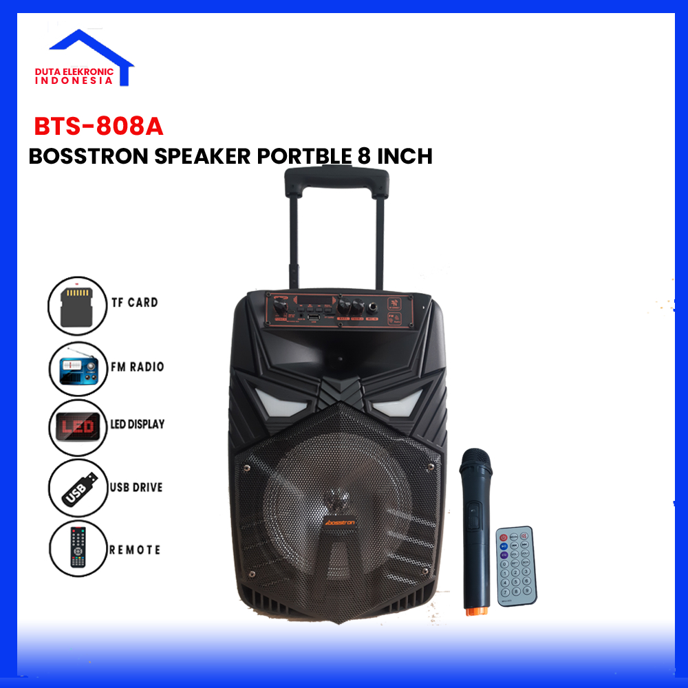 Jual Bosstron Speaker Portbable 8 Inch BTS-808A-B Free Mic Wireless dan Remote | Shopee Indonesia