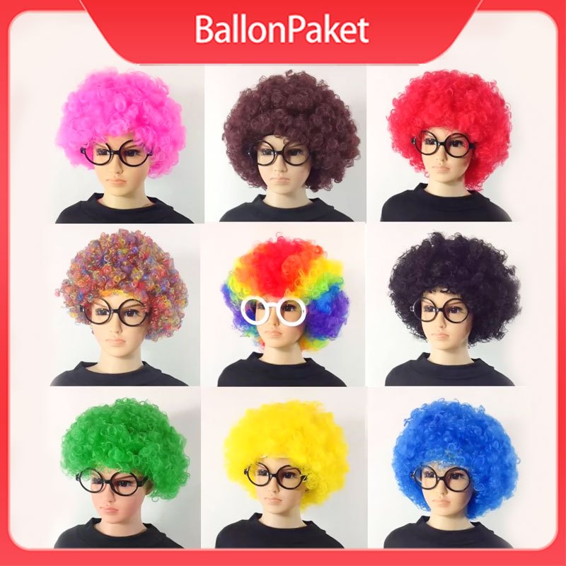 Jual Rambut Palsu Badut Keribo Wig Badut Wig Kribo keriting Wig Cosplay ...