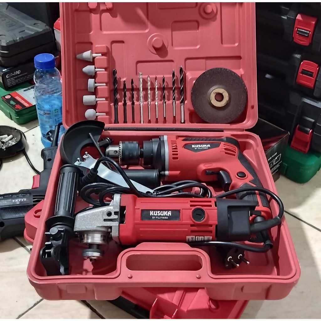 Jual FULL SET!!! Mesin Gerinda Tangan 4 inch dan Mesin Bor Listrik 13mm KUSUKA Set Koper Gerinda ...