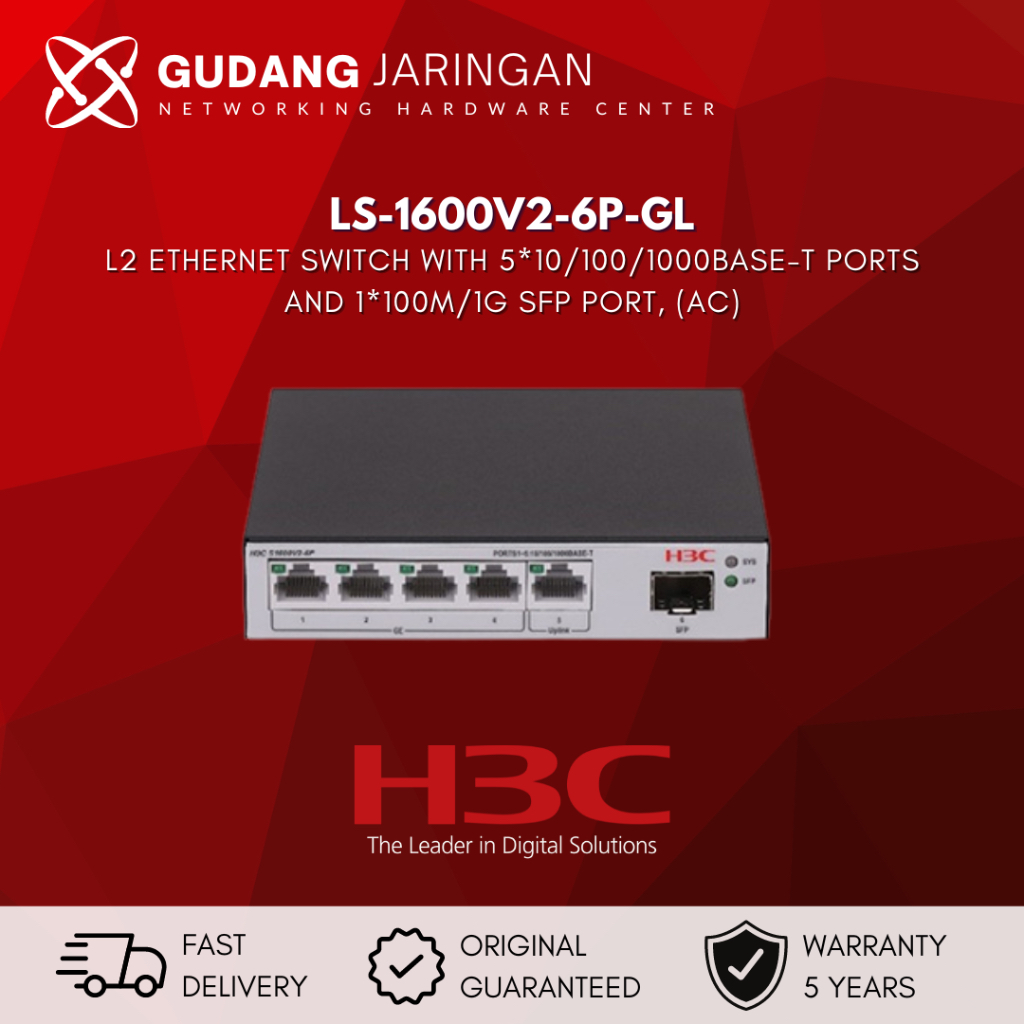 Jual H3C LS-1600V2-6P-GL L2 Ethernet Switch with 5*10/100/1000BASE-T ...