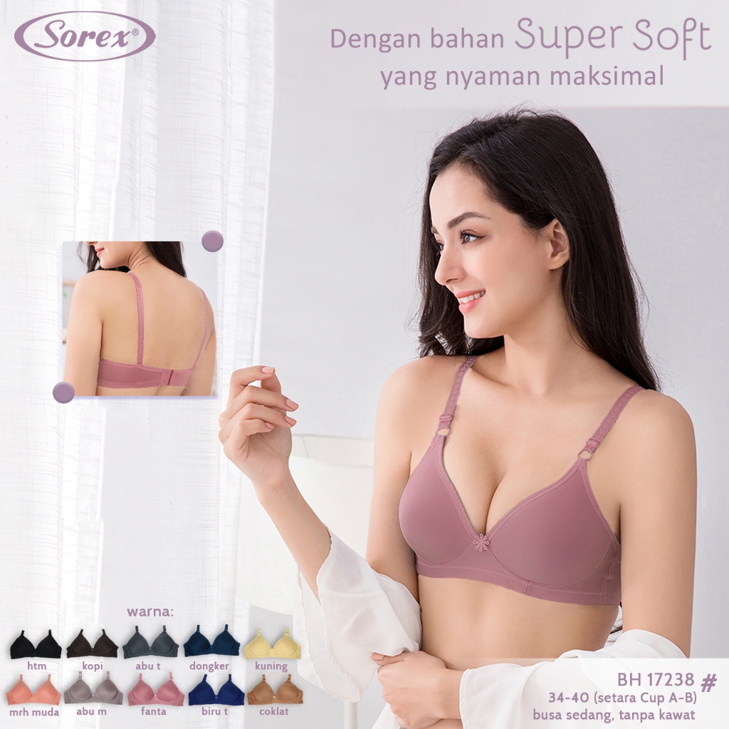 Jual SOREX Bra 17238 BH Sorex Super Soft Polos Tanpa Kawat Busa Tipis Kait 2 34-40 | Shopee ...