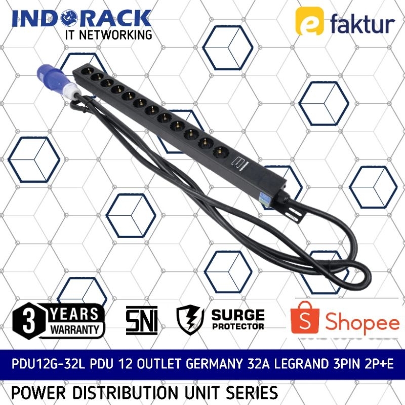 Jual PDU12G-32L PDU INDORACK 12 Outlet 32A Legrand Head Plug 3Pin 2P+E ...