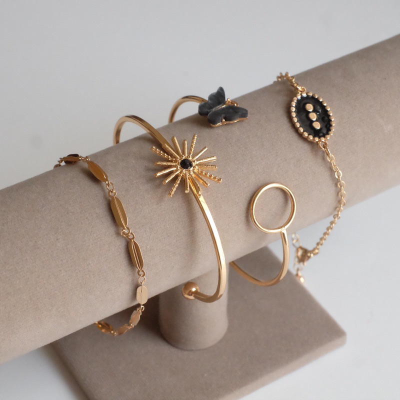 Jual Ark.co - NOLAN set bracelet | gelang tangan stack tumpuk black ...