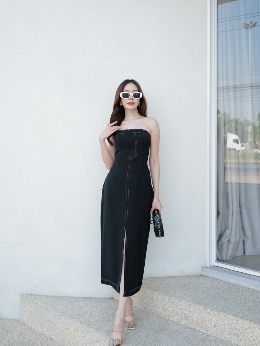Jual Liova Dress (Korean Tube Slit Midi Dress Import Bangkok) | Shopee ...