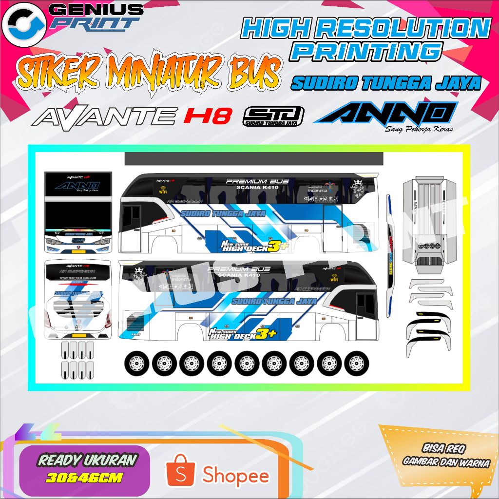 Jual Stiker Mainan Miniatur Bus Avante H8 Livery Sudiro Tungga Jaya ...