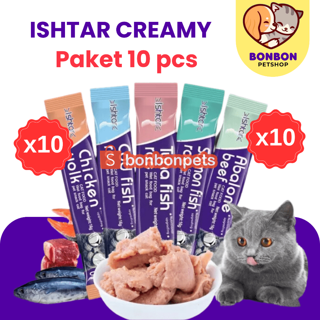Jual 10 pcs Paket Ishtar Mixi Creamy Treats Snack Cemilan Kucing Ishtar ...