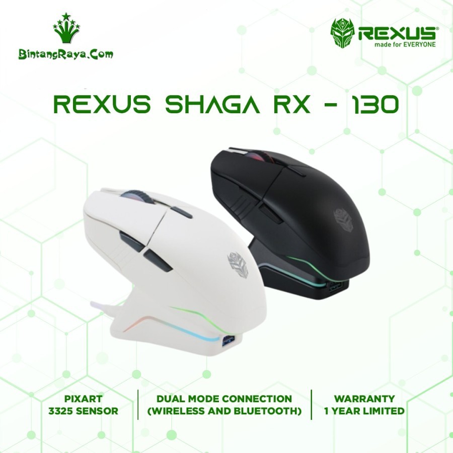 Jual MOUSE GAMING REXUS SHAGA RX-130 / RX130 WIRELESS & BLUETOOTH RGB ...