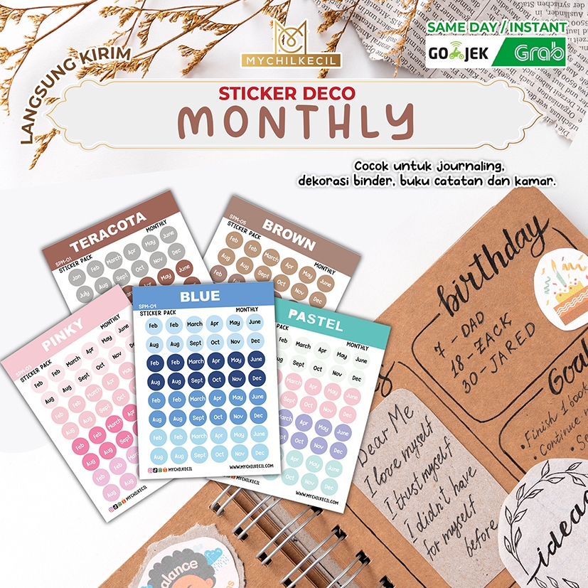 Jual Sticker DECO Mothly 1 cm Aesthetic / stiker bulan / stiker nama ...
