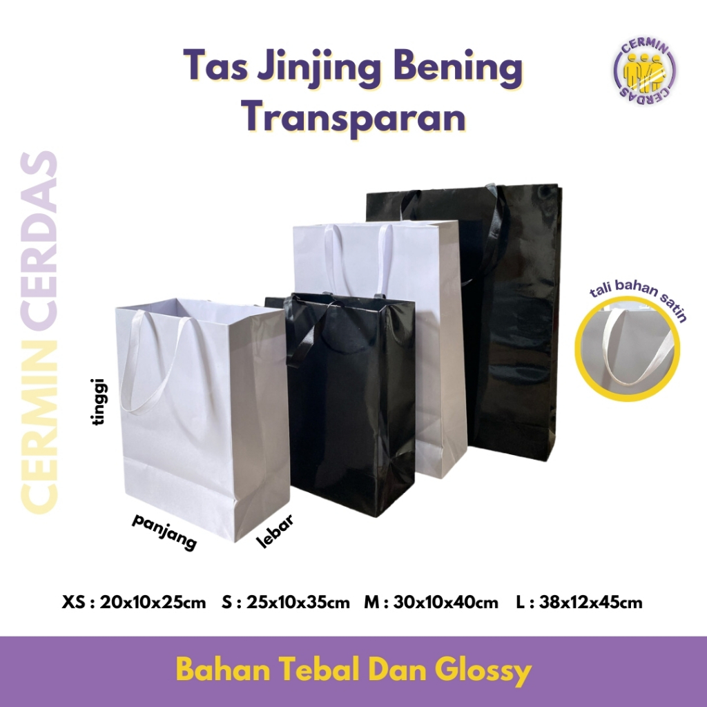Jual Paper Bag Glossy Polos Hitam Putih Tali Kain Satin Goodie Bag Tas ...