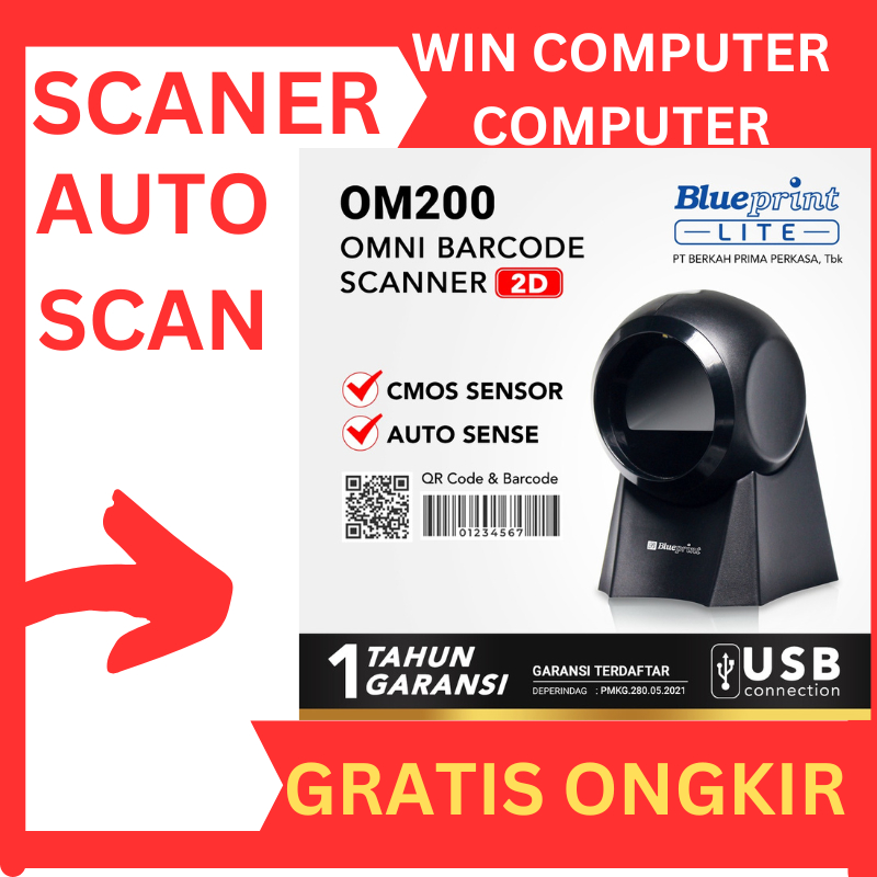 Jual Omni Barcode Scanner OM200 BLUEPRINT 2D Auto Scan, QR code ...