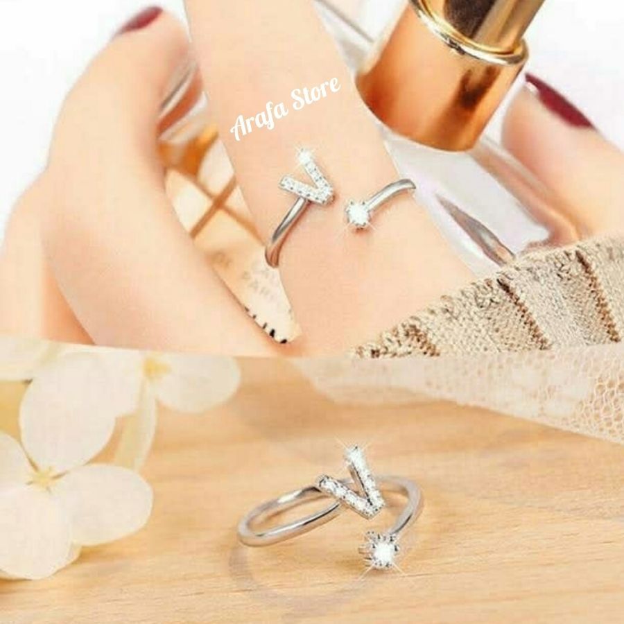 Jual Cincin Huruf Xuping Inisial Nama Wanita Silver Berlian Imitasi A ...
