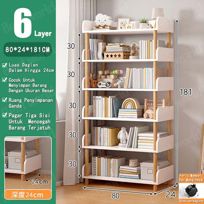 Jual Rak Buku Minimalis 6 Tingkat Rak Makanan Ringan Lemari Buku Kayu ...