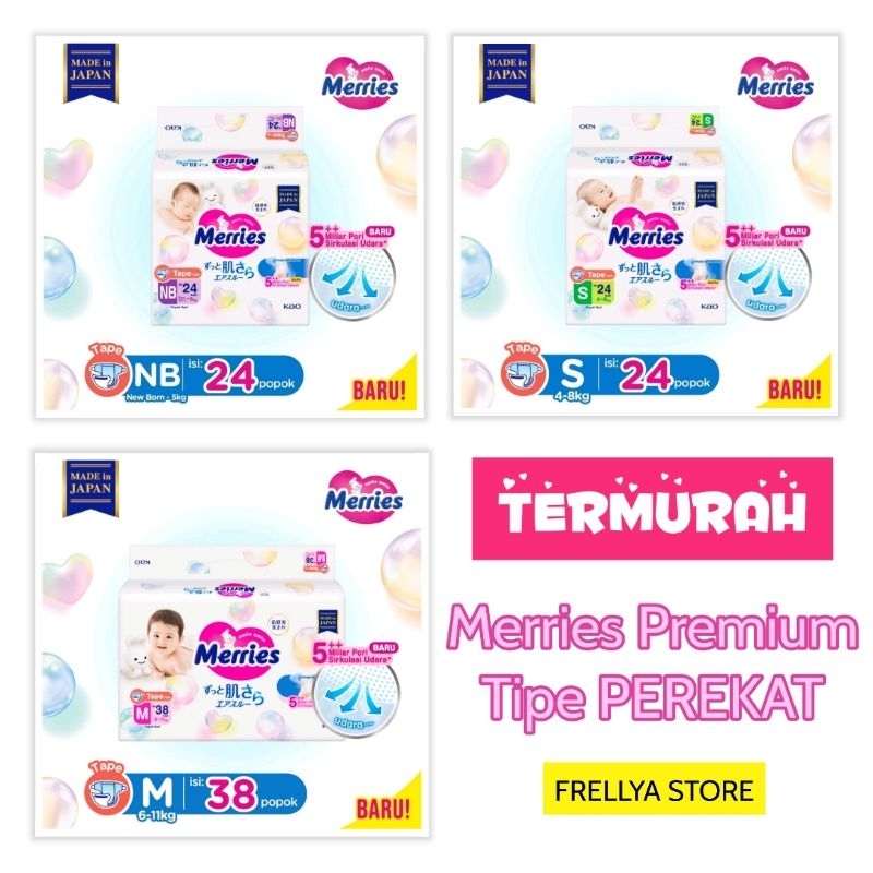 Jual Merries Premium NB24 S24 M38 Tape Perekat size Newborn NB 24 S 24 ...