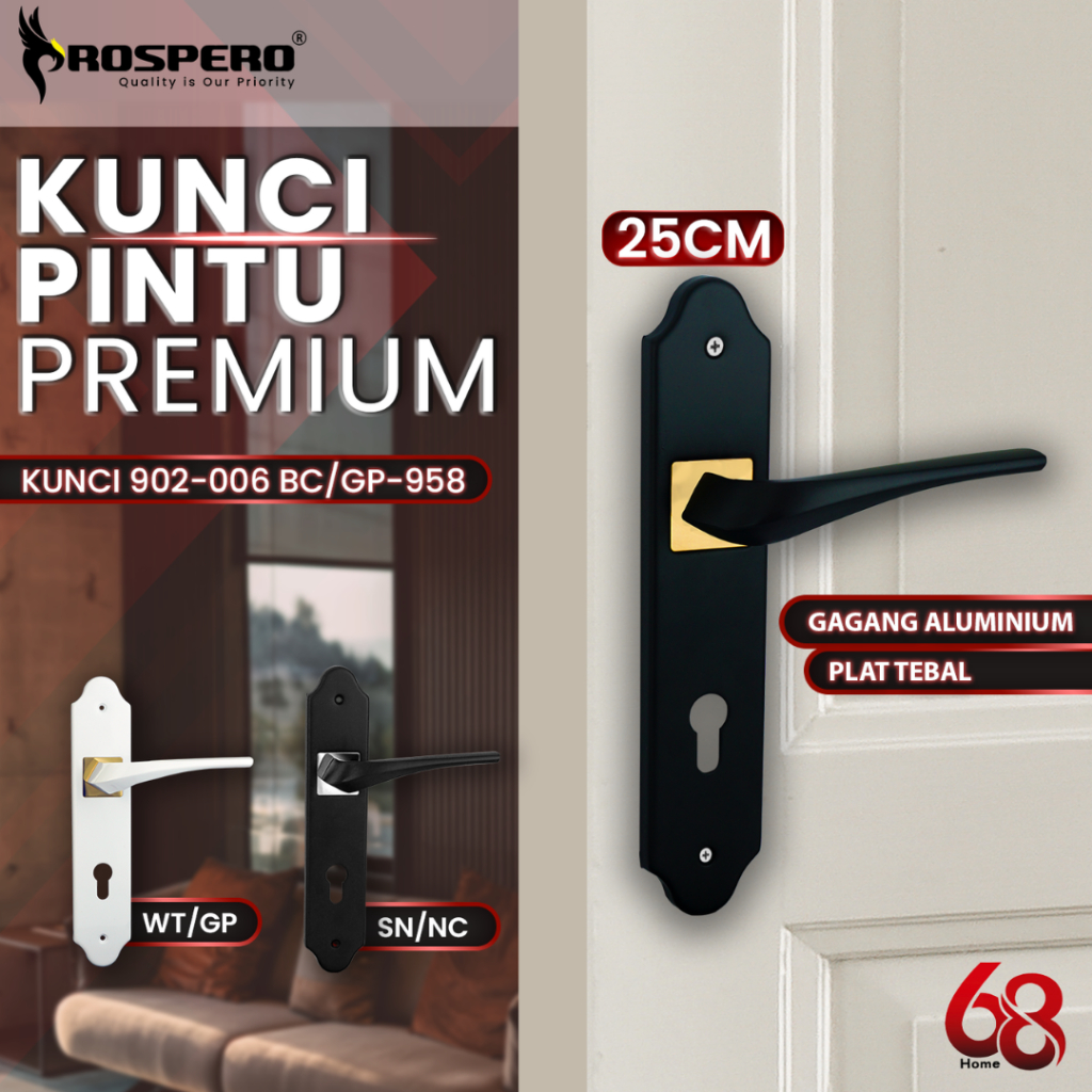 Jual Gagang Pintu Utama PROSPERO | Handle Kunci Pintu Besar Black Gold Premium | Handel Pintu ...