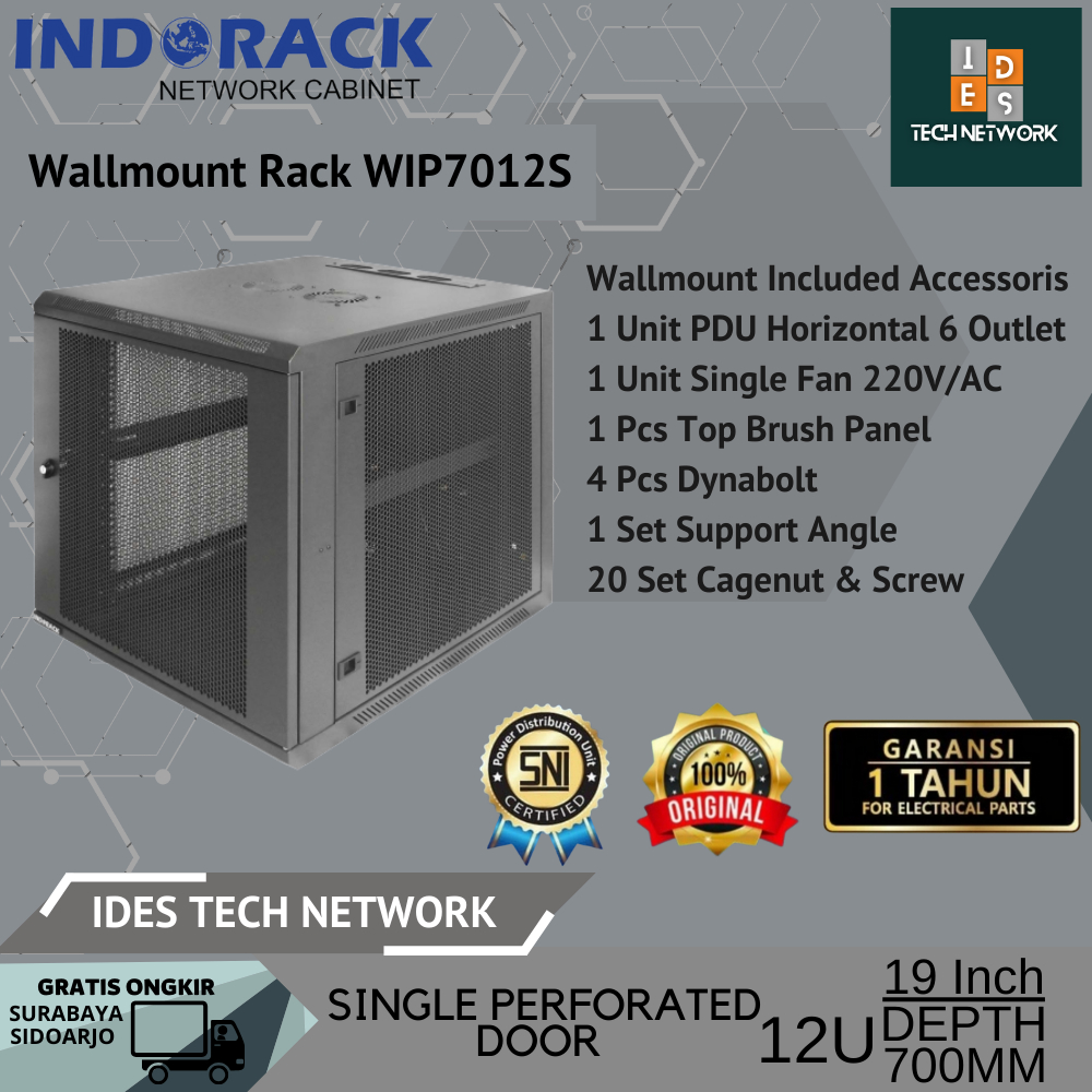 Jual Rack Server Indorack Wallmount Rack WIP7012S 12U Depth 700mm ...