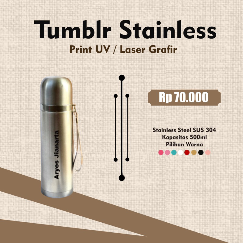Jual TUMBLER STAINLESS CUSTOM DESAIN LASER GRAFIR / UV PRINTING ...