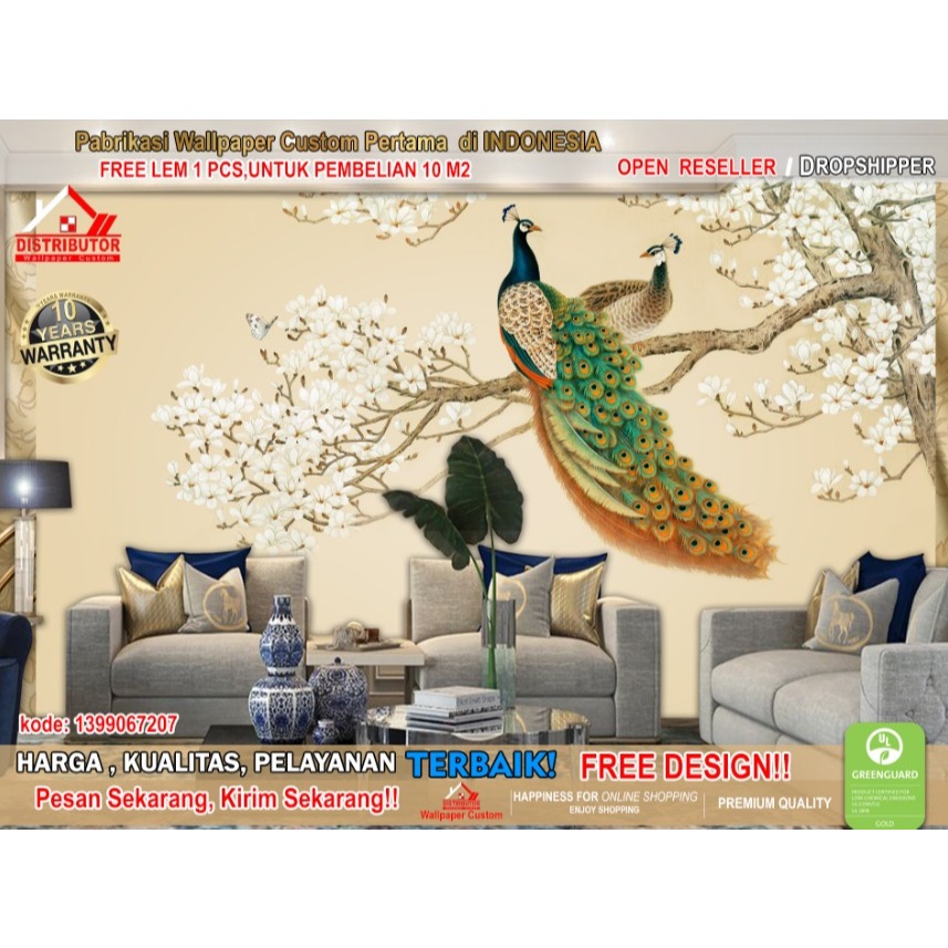 Jual Wallpaper Dinding Custom 3D Tema Burung Merak/ Peacock | Wallpaper ...