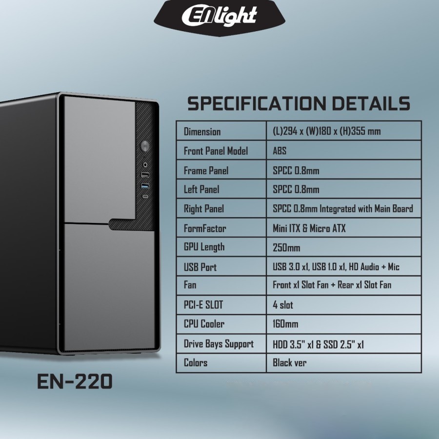 Jual Enlight EN220 + PSU 300W + 1 FAN - M-ATX Case | Shopee Indonesia
