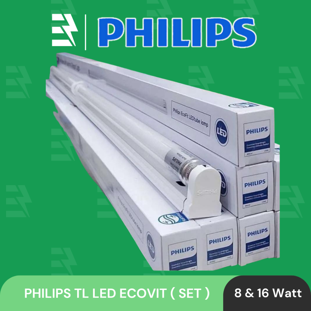 Jual Lampu PHILIPS TL LED 8W 8 Watt 60cm Ecofit SET (Lampu + Kap) | Shopee Indonesia