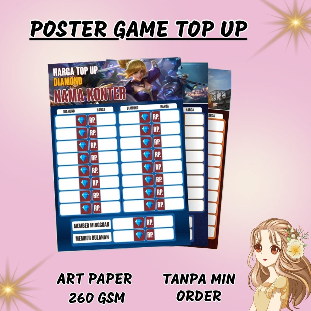 Jual POSTER DAFTAR HARGA GAME | POSTER TOKO KONTER | Shopee Indonesia