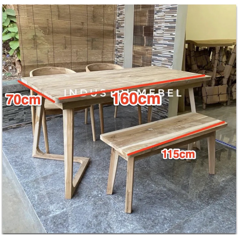 Jual Satu Set Meja Makan Kaki V Finishing - Maje Cafe - Kursi Cafe Jati ...