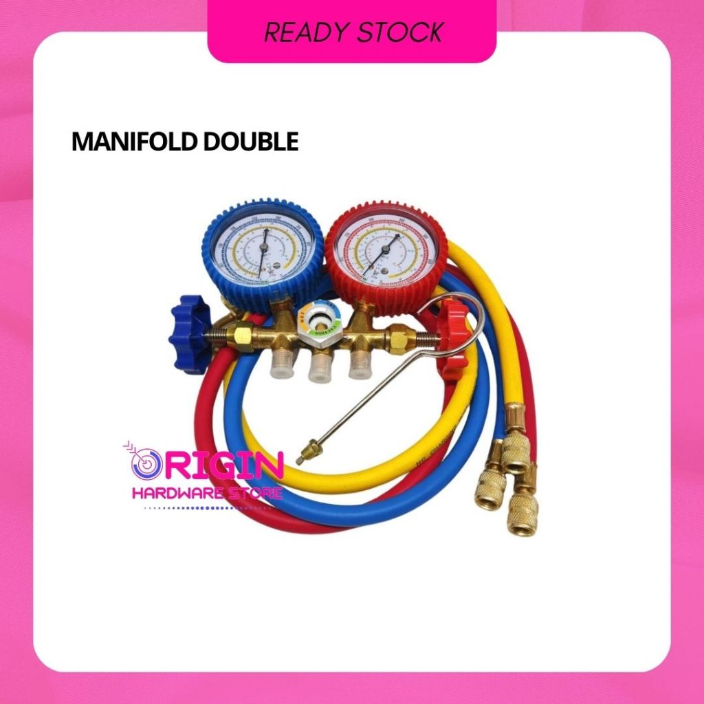 Jual Manifold Double Multi SET Selang/Alat Ukur Tekanan Freon R22-410-134 | Shopee Indonesia