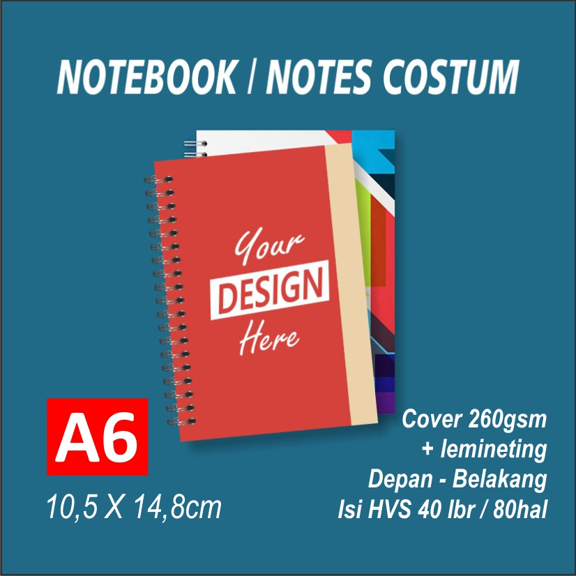 Jual Notebook/notes spiral custom A6 isi 40 lembar garis/polos | Shopee ...