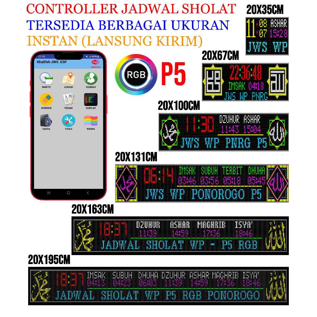 Jual Controller JWS KHALIFAH P5 RGB FULL COLOUR / Kontroller Jadwal ...
