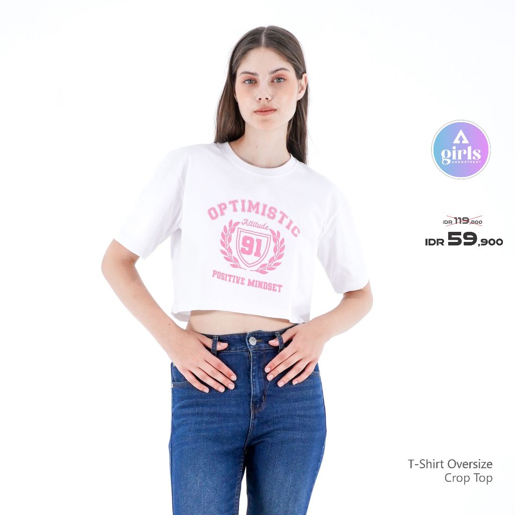 Jual Aerostreet T Shirt Oversize Crop Top Optimistic White Woman 1C001 ...