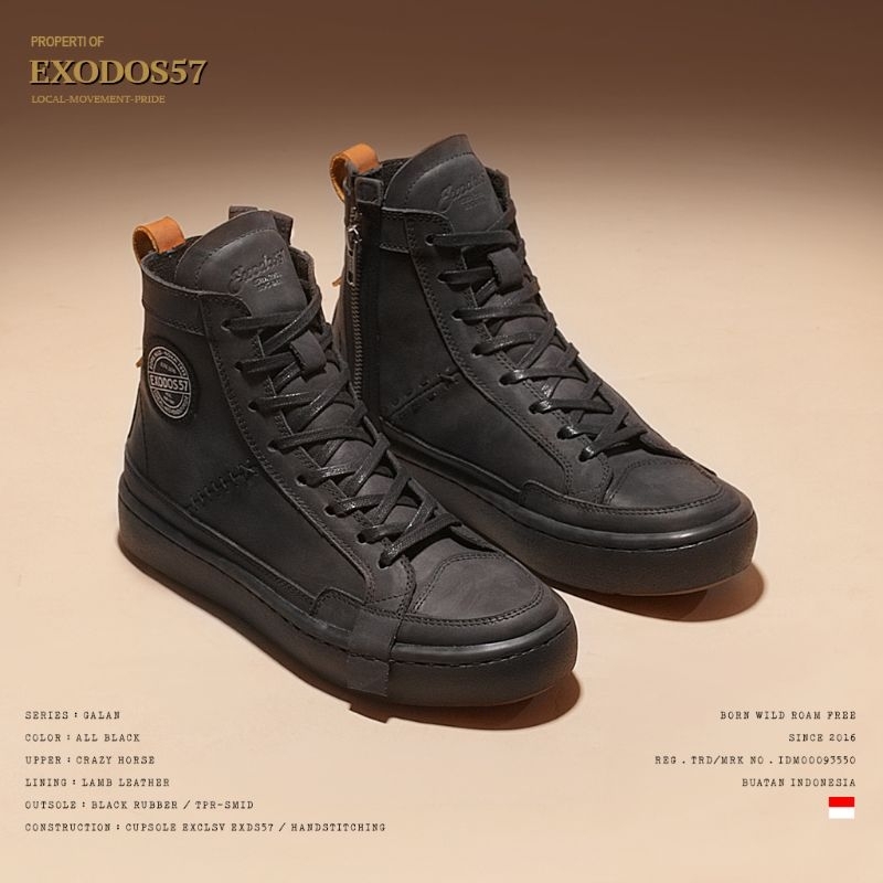 Jual Sepatu Sneakers Kulit Pria Exodos57 - Galan All Black | Shopee ...