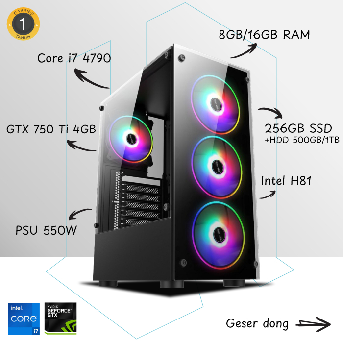 Jual PC Rakitan Gaming Editing Core i7 4790 GTX 750 Ti 4GB 128 Bit RAM 16GB SSD 256GB Hardisk ...